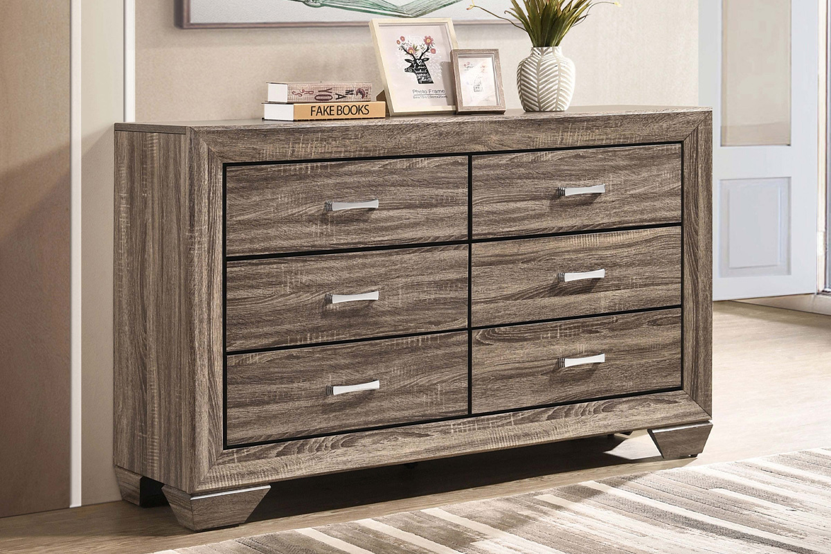 Kauffman 6-Drawer Dresser Washed Taupe - Exotic & Rustic Furniture