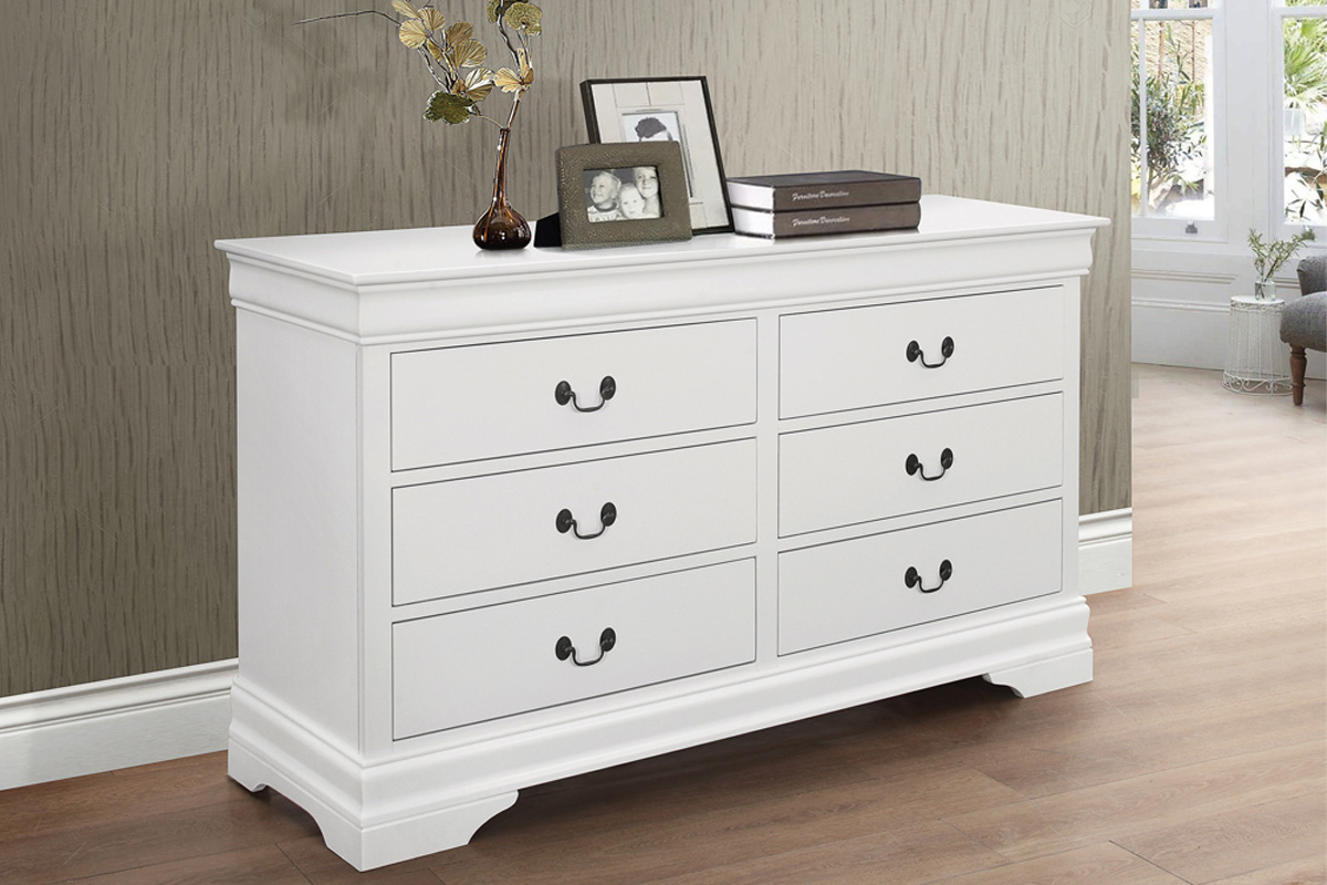 Louis Philippe 6-Drawer Dresser White - Exotic & Rustic Furniture