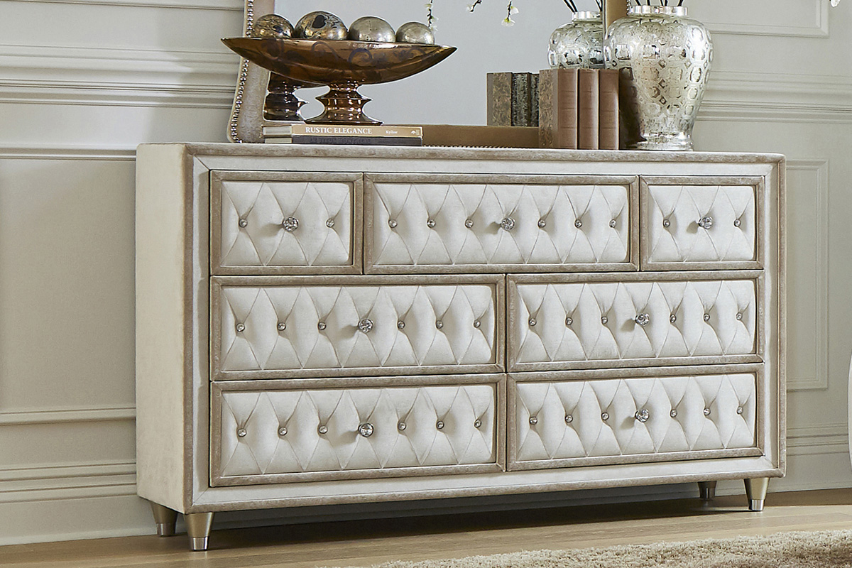 Antonella 7-Drawer Upholstered Dresser Ivory And Camel - Exotic ...