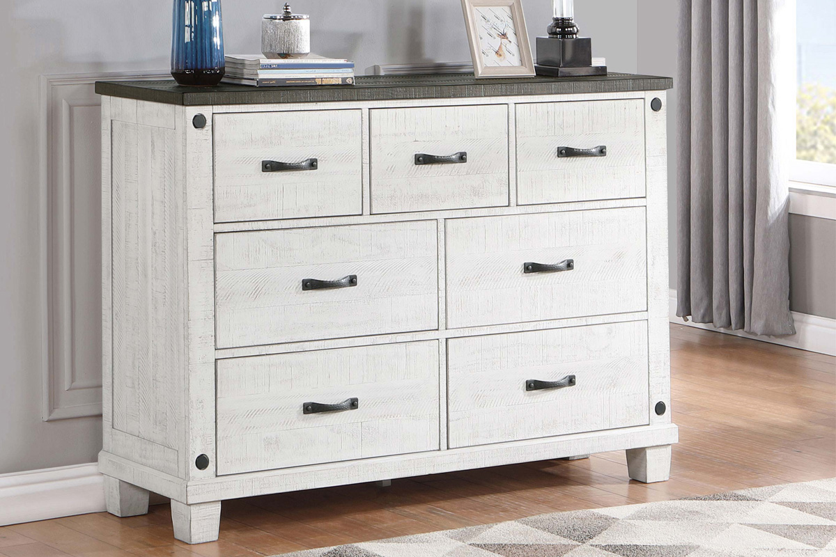 Lilith 7-Drawer Dresser Distressed Grey And White - Exotic & Rustic ...