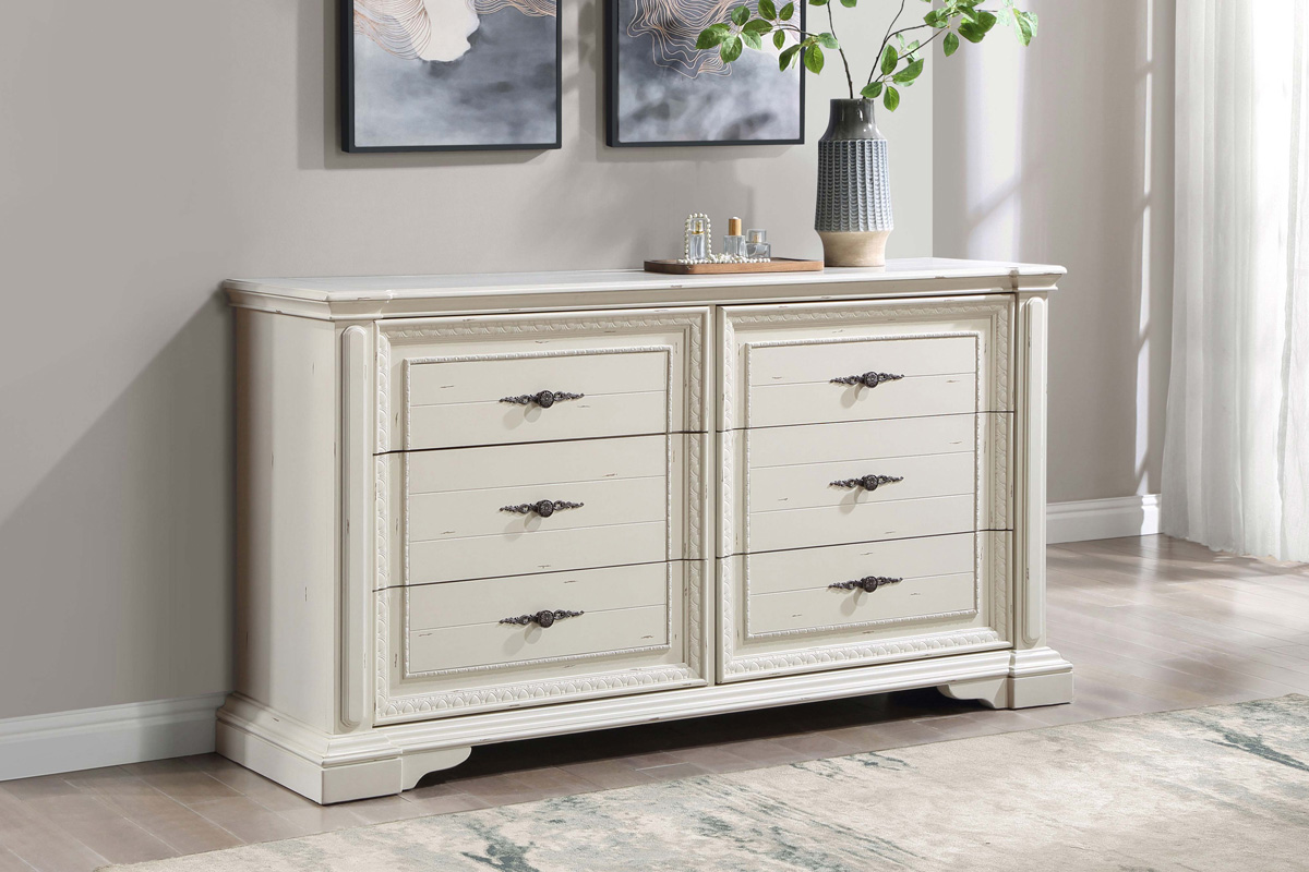 Evelyn 6-Drawer Dresser Antique White - Exotic & Rustic Furniture