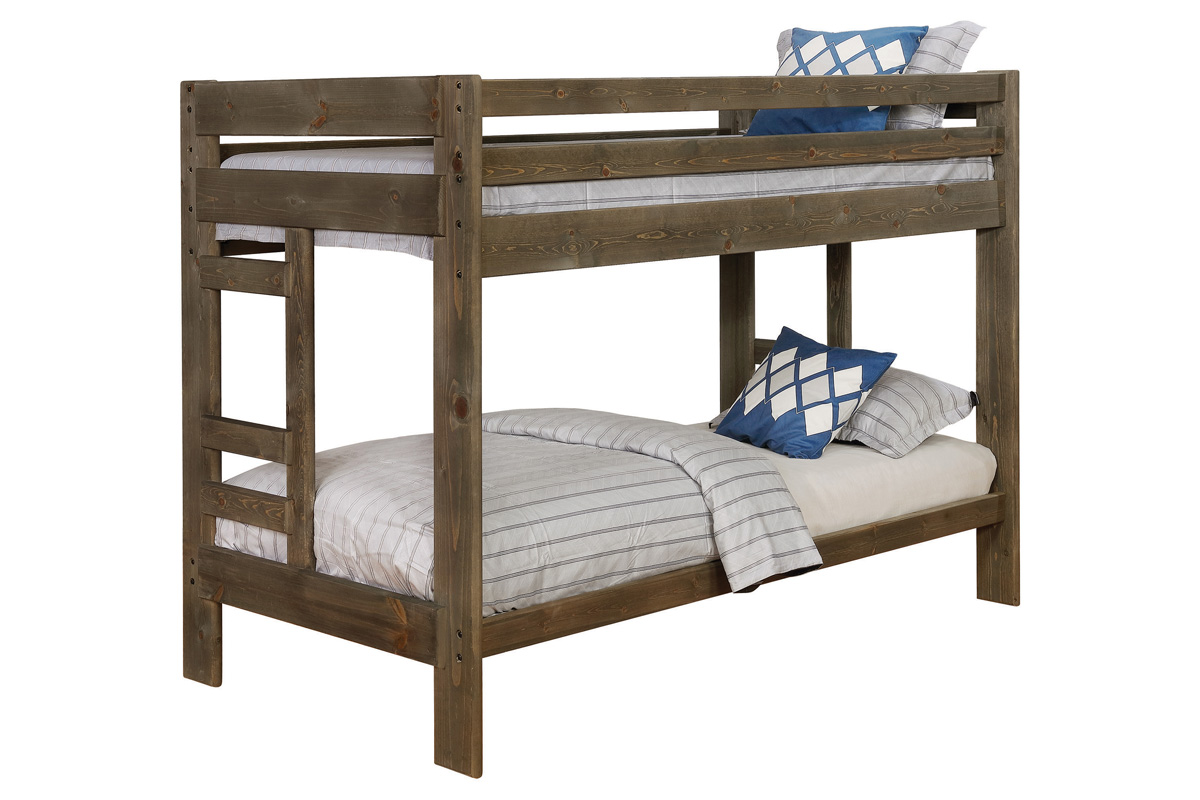 Wrangle Hill Twin Over Twin Bunk Bed Gun Smoke - Exotic & Rustic Furniture