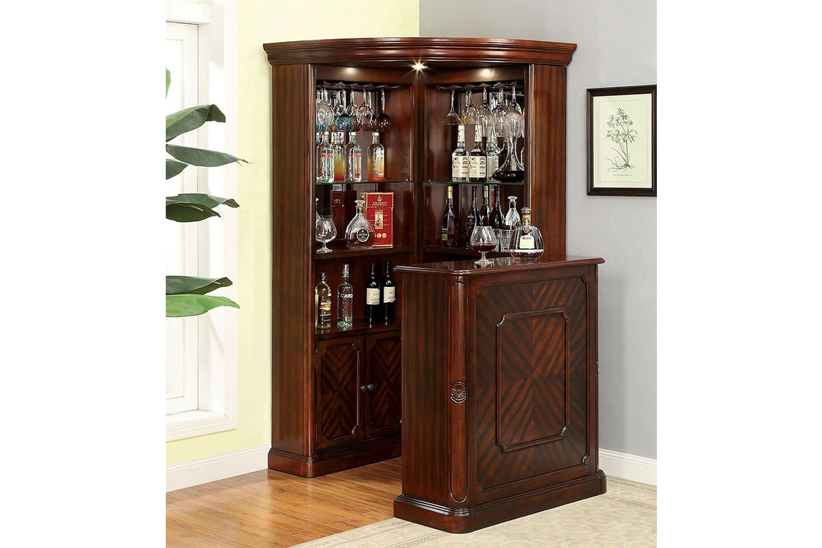 2 Pcs Set Voltaire Traditional Cherry Corner Curio with Bar Table ...