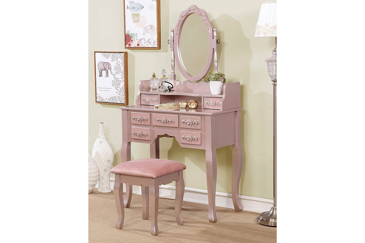 Harriet Traditional Rose Gold Vanity Set - Exotic & Rustic Furniture