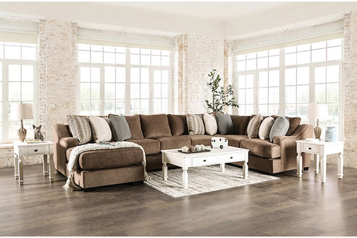 Farringdon Transitional Brown Chenille Sectional - Exotic & Rustic ...