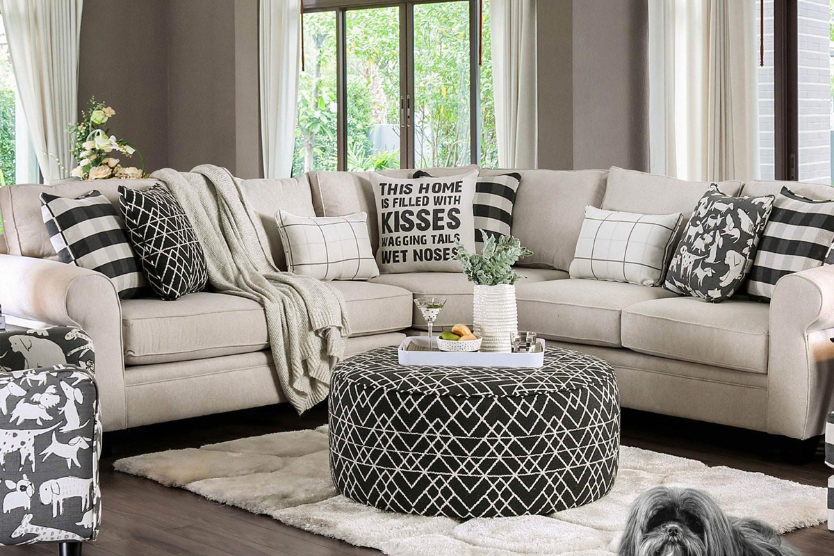 Patricia Contemporary Ivory Sectional Sofa - Exotic & Rustic Furniture