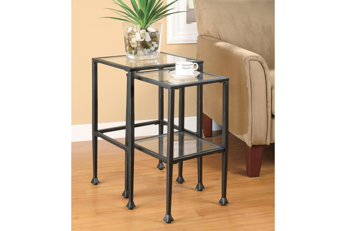 2 Pcs Set Leilani Contemporary Black Metal & Glass Nesting Tables ...
