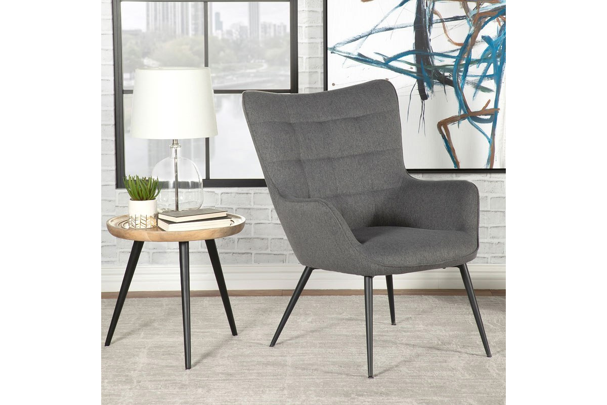 Isla Flared Arms Accent Chair With Grid Tufted Mid-century Modern Grey ...