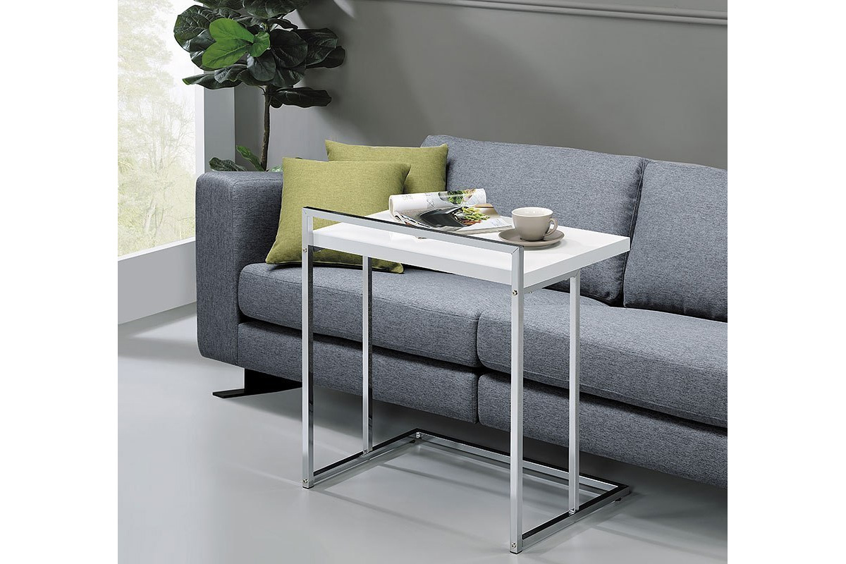 Dani Contemporary White High Gloss Snack Table With Metal Base - Exotic ...